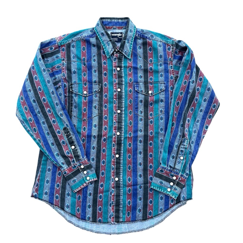 Rare Men’s Vintage 90s Wrangler Denim Aztec Brushpopp… - Gem